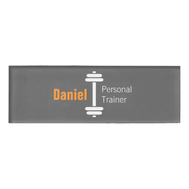 Gray Modern Fitness Personal Trainer Weights Name Name Tag | Zazzle