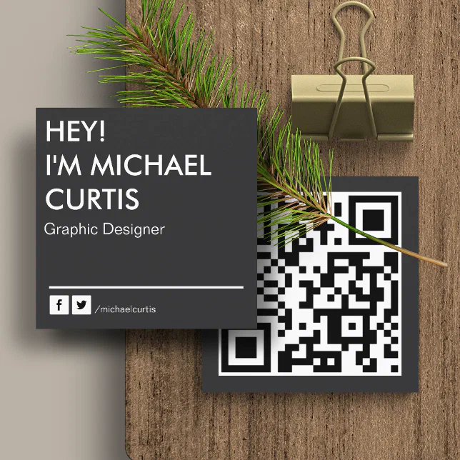 Gray Modern Graphic Designer QR Code Square Business Card | Zazzle