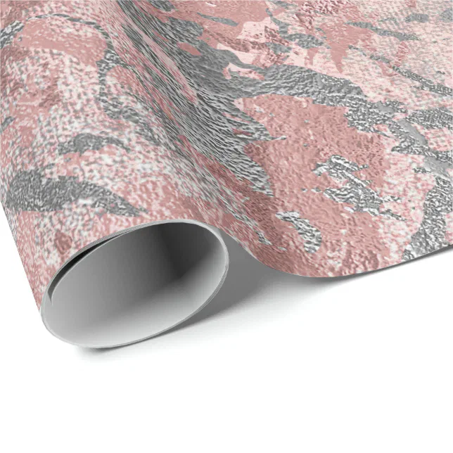 Gray Molten Silver Blush Pink Marble Shiny Metal Wrapping Paper | Zazzle