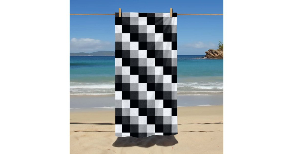 Gray Monochrome Checked Pixel Mosaic Pattern Beach Towel | Zazzle