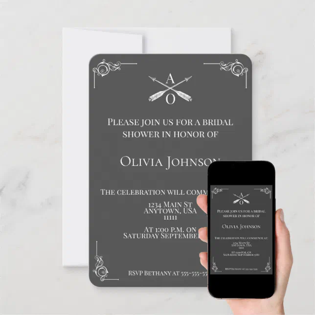 Gray Monogram and Arrows Bridal Shower Invitation | Zazzle