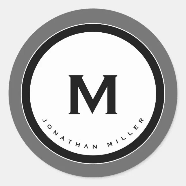 Gray Monogram Medallion with Initial & Name Classic Round Sticker | Zazzle