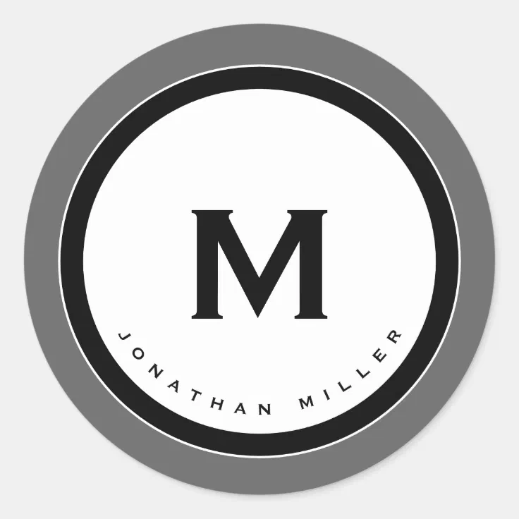 Gray Monogram Medallion with Initial & Name Classic Round Sticker | Zazzle