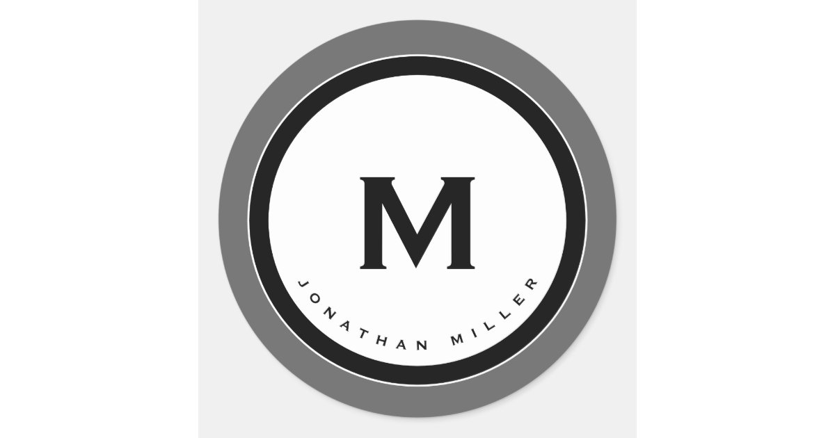 Gray Monogram Medallion with Initial & Name Classic Round Sticker | Zazzle