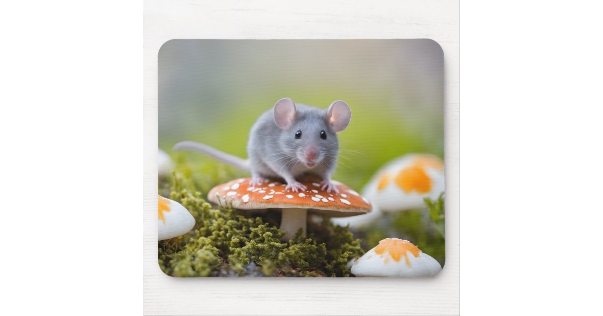 Gray Mouse On Toadstool Mouse Pad | Zazzle
