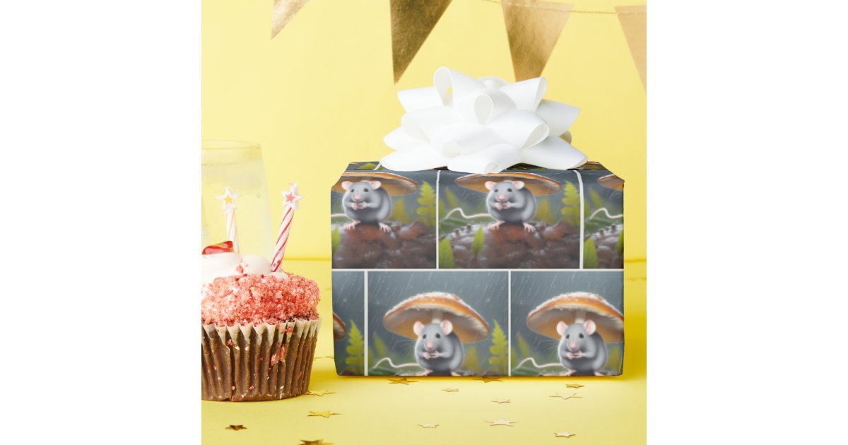 Gray Mouse Under a Toadstool Wrapping Paper | Zazzle
