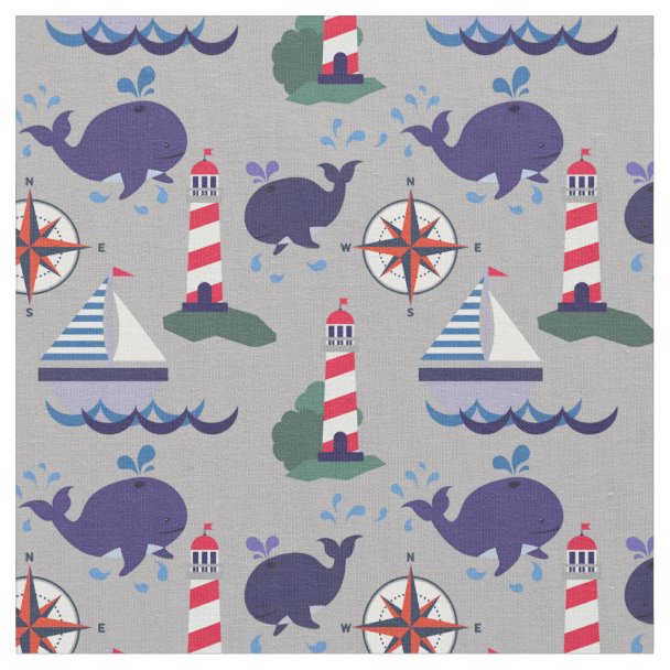 Blue whale. Nautical navy pattern. Sea animal Fabric | Zazzle