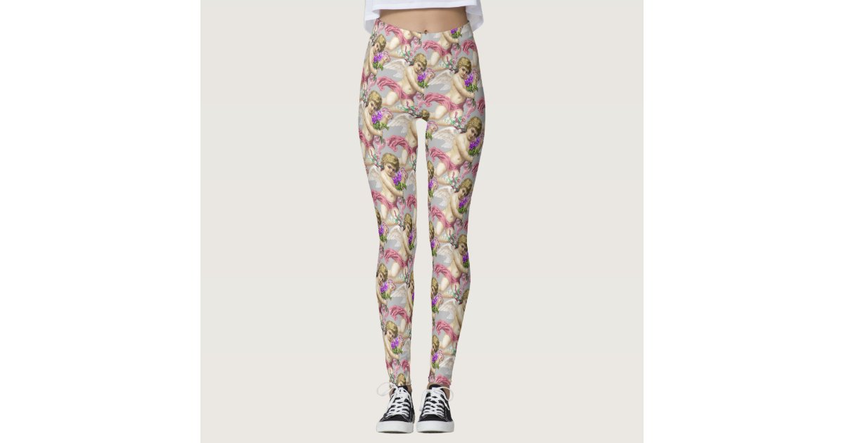 Gray Pink Cherubs Leggings | Zazzle