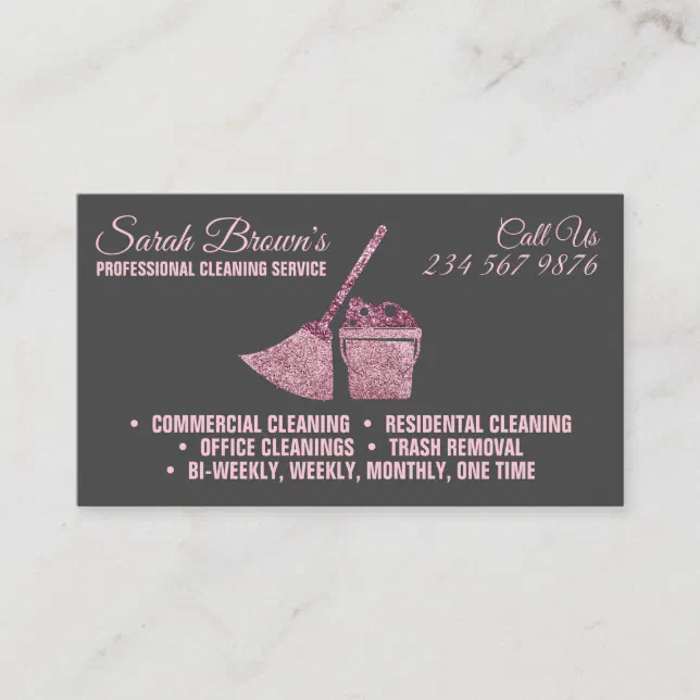 Gray Pink Cleaning Service Maid Janitorial sparkle Business Card | Zazzle