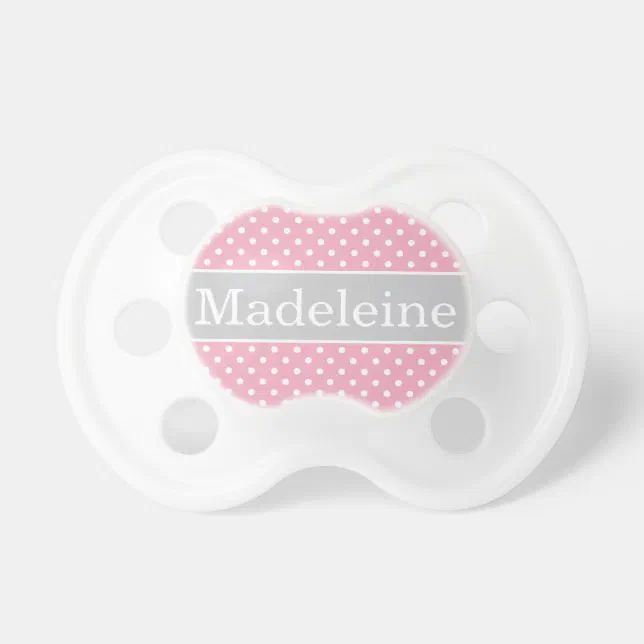 Gray Pink Dots Baby Girl Custom Monogram Pacifier | Zazzle