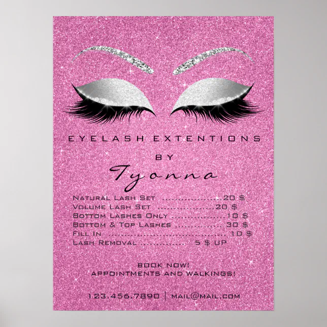 Gray Pink Gold Makeup Artist Lashes Price List Poster | Zazzle