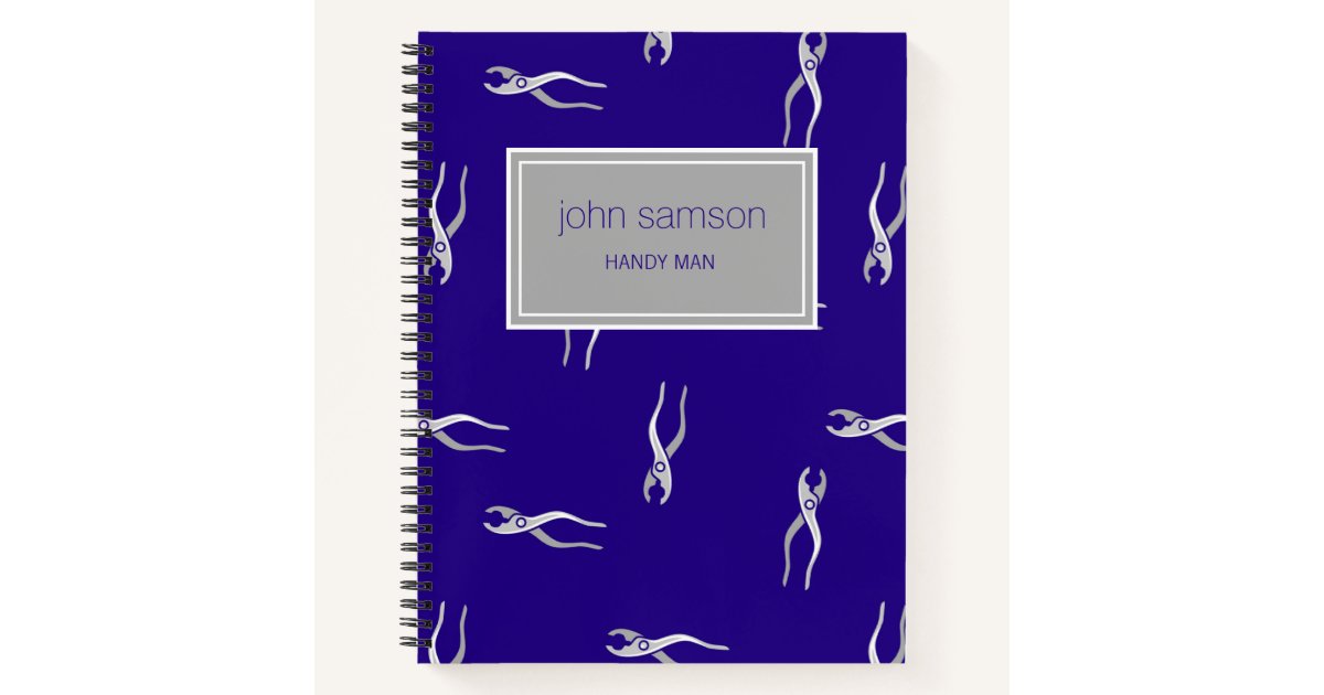 Gray pliers pattern blue Spiral Notebook | Zazzle