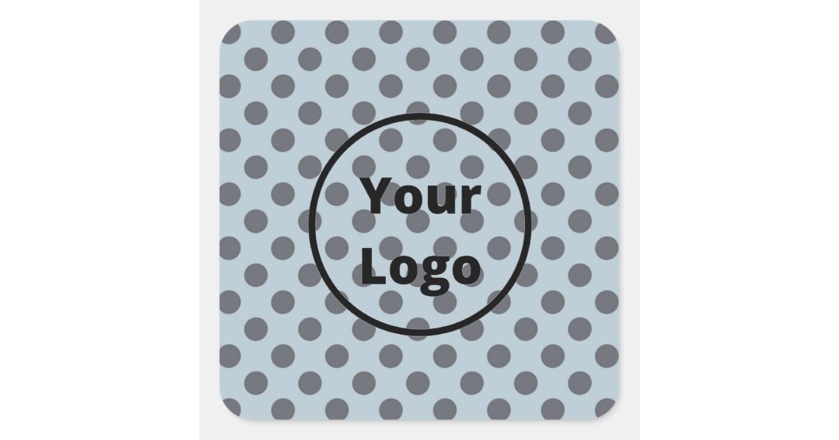Gray polka dots on blue square sticker | Zazzle