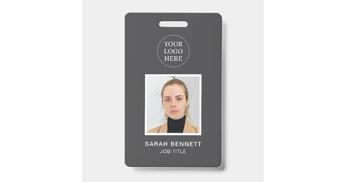 Gray Professional Employee Office Photo ID Company Badge | Zazzle