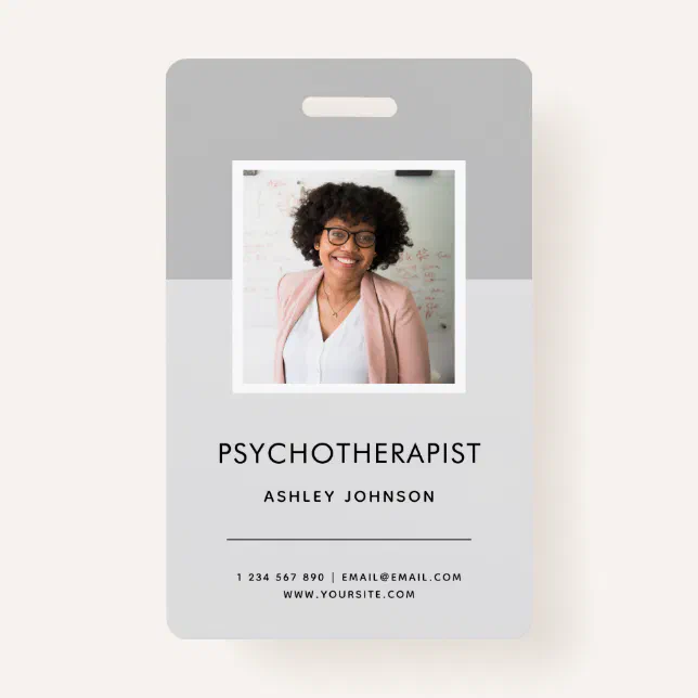 Gray Psychotherapist Counselor Photo Name Tag ID Badge | Zazzle