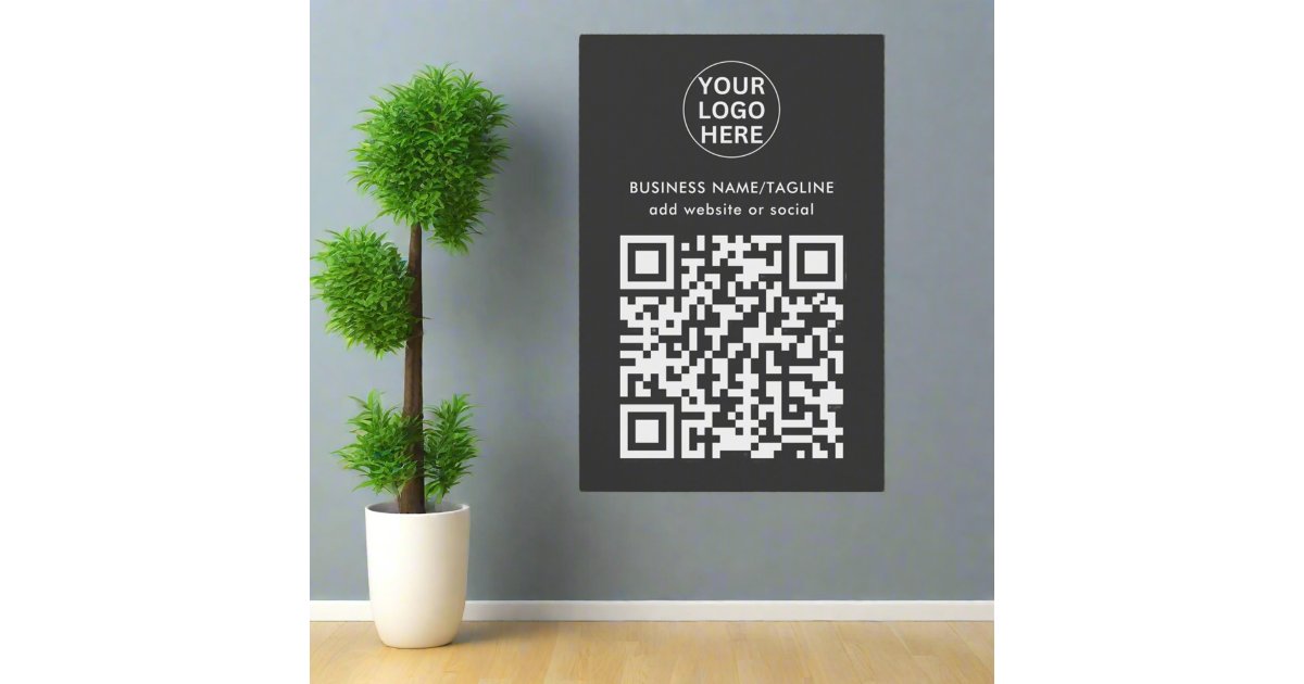 Gray QR Code & Business Logo Text Promotional Wall Decal | Zazzle