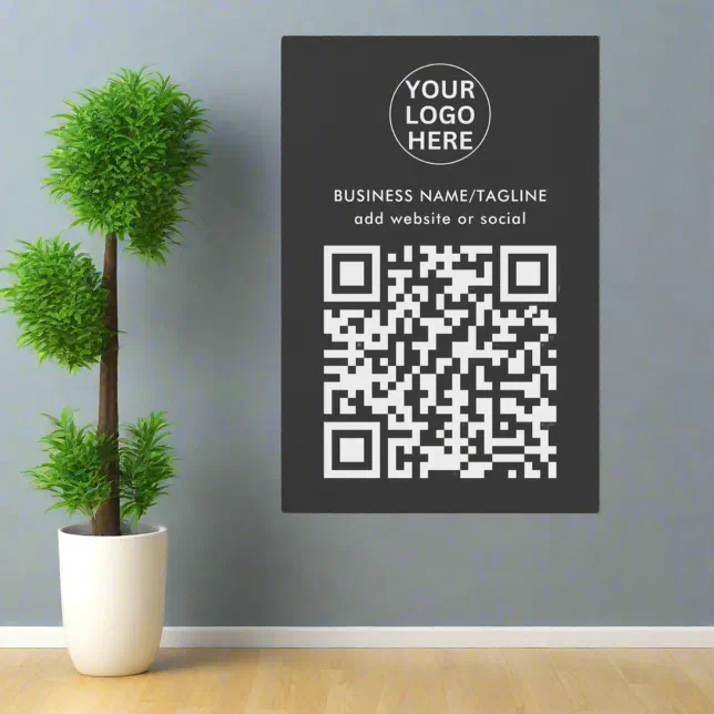 Gray QR Code & Business Logo Text Promotional Wall Decal | Zazzle