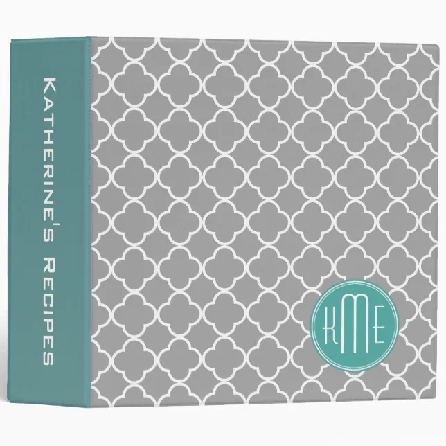 Gray Quatrefoil with Custom Mint Monogram Binder | Zazzle