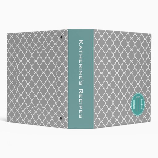 Gray Quatrefoil with Custom Mint Monogram Binder | Zazzle