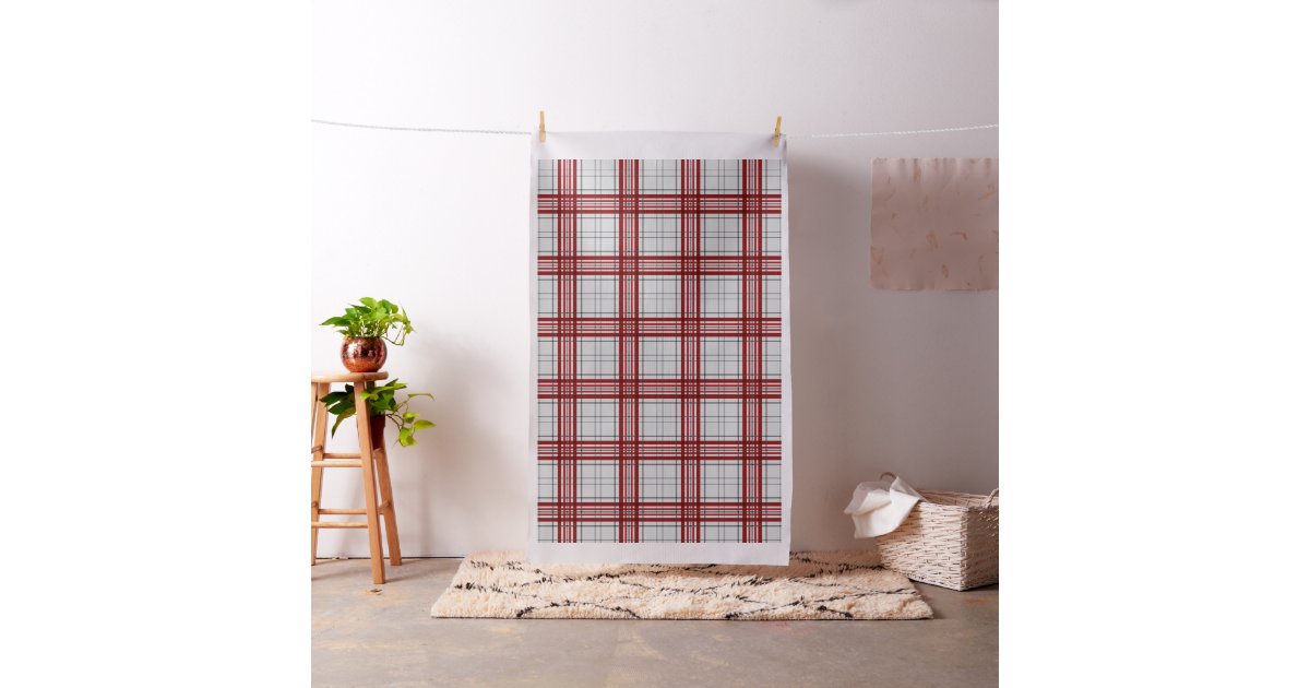 Gray Red Plaid Pattern Fabric | Zazzle