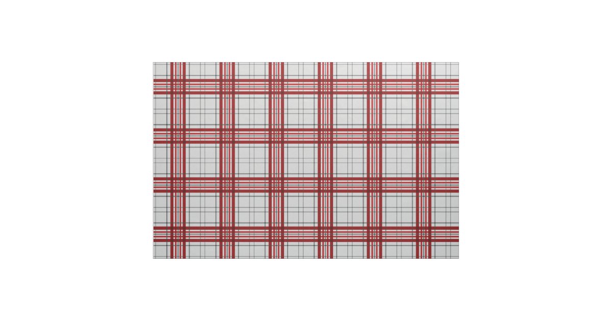 Gray Red Plaid Pattern Fabric | Zazzle
