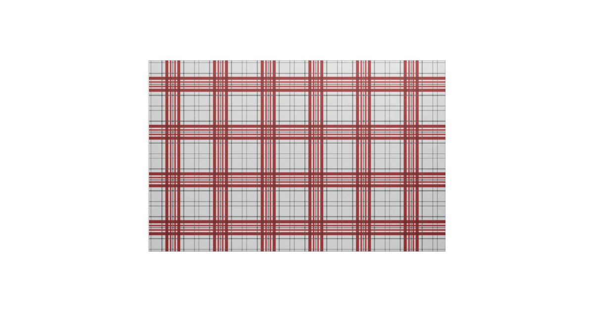 Gray Red Plaid Pattern Fabric | Zazzle