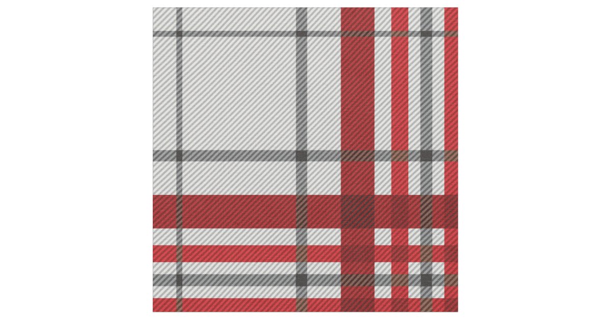 Gray Red Plaid Pattern Fabric | Zazzle