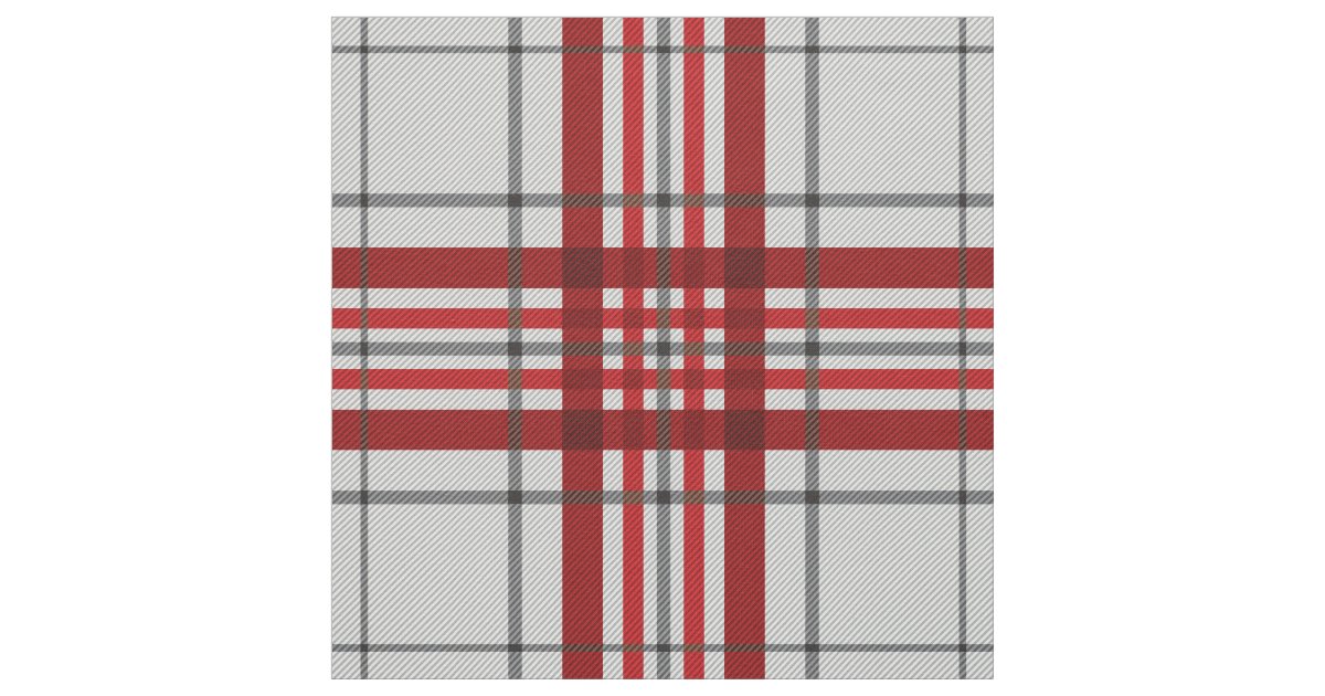 Gray Red Plaid Pattern Fabric | Zazzle