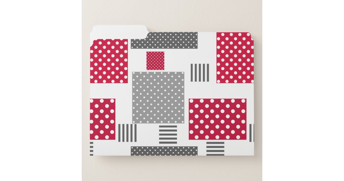 Gray red polka dot patchwork on white background file folder | Zazzle