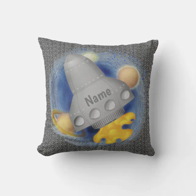 Gray Rocketship Throw Pillow | Zazzle
