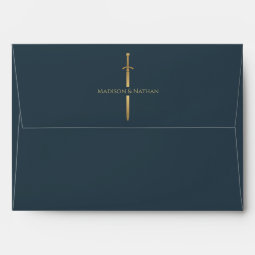 Gray Royal Medieval Gold Sword Wedding Envelope | Zazzle