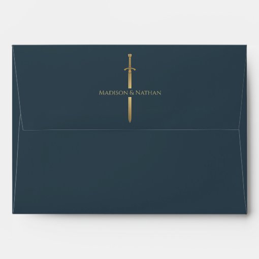 Gray Royal Medieval Gold Sword Wedding Envelope | Zazzle