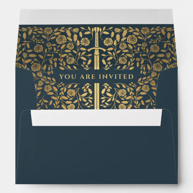 Gray Royal Medieval Gold Sword Wedding Envelope | Zazzle