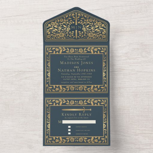 Gray Royal Medieval Sword Wedding All In One Invitation | Zazzle