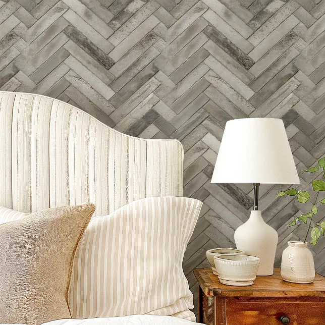 Gray Rustic Herringbone Chevron Wallpaper | Zazzle
