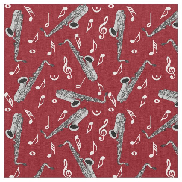 Saxophone Music Note Pattern Fabric | Zazzle