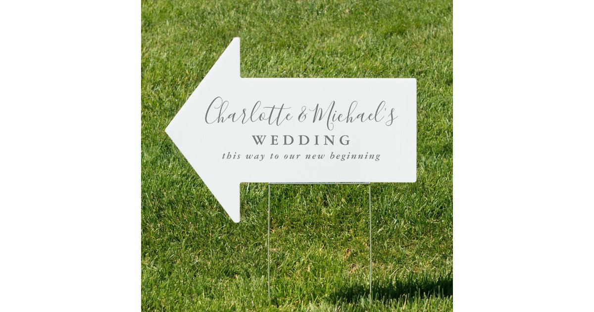 Gray Script Name Wedding This Way Arrow Sign | Zazzle