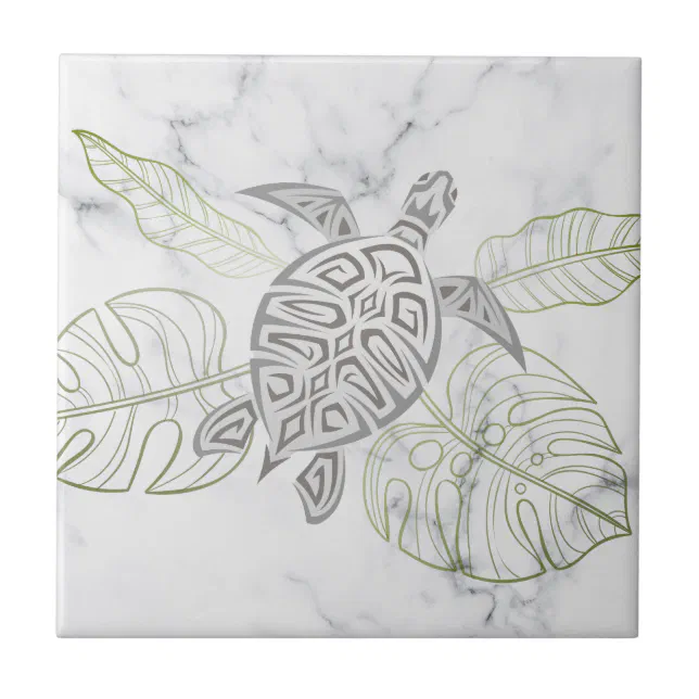 Gray Sea Turtle Tropical Marble Coastal Ceramic Tile | Zazzle