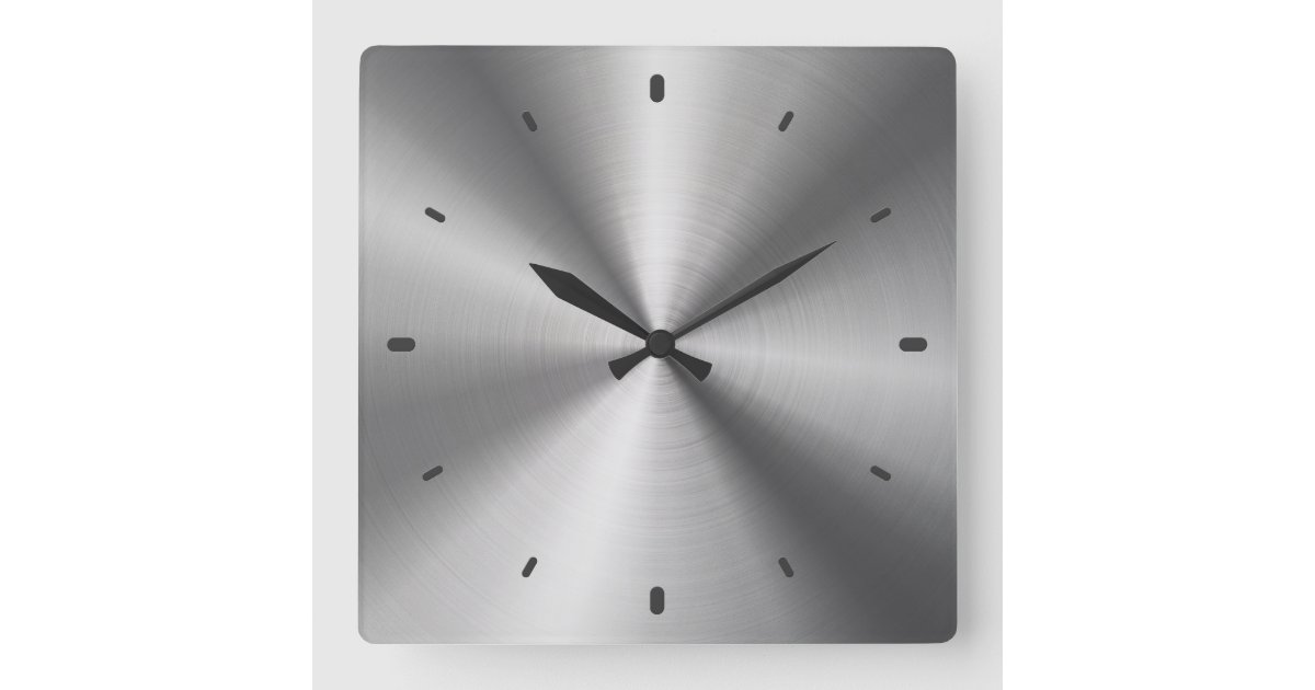 Gray Shiny Metallic Design-Stainless Steel Look Square Wall Clock | Zazzle
