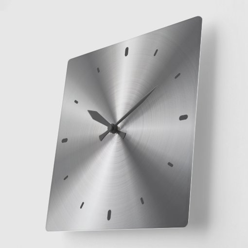 Gray Shiny Metallic Design-Stainless Steel Look Square Wall Clock | Zazzle