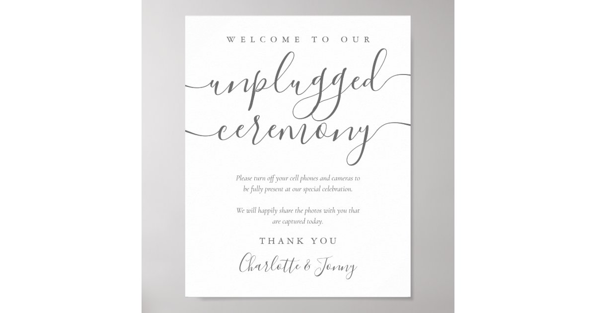Gray Signature Script Unplugged Ceremony Sign | Zazzle