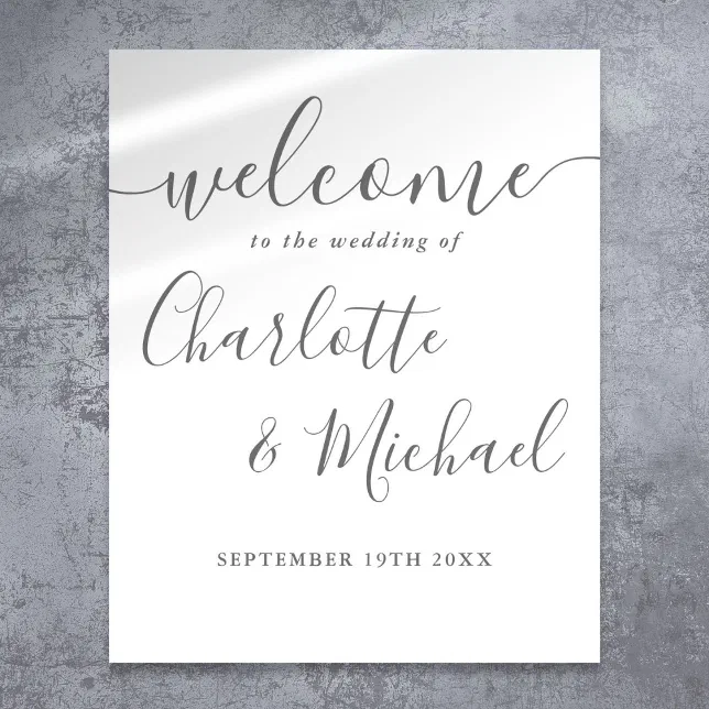 Gray Signature Script Wedding Welcome Sign | Zazzle