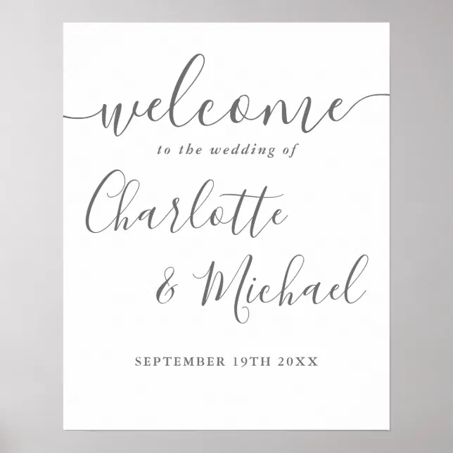 Gray Signature Script Wedding Welcome Sign | Zazzle