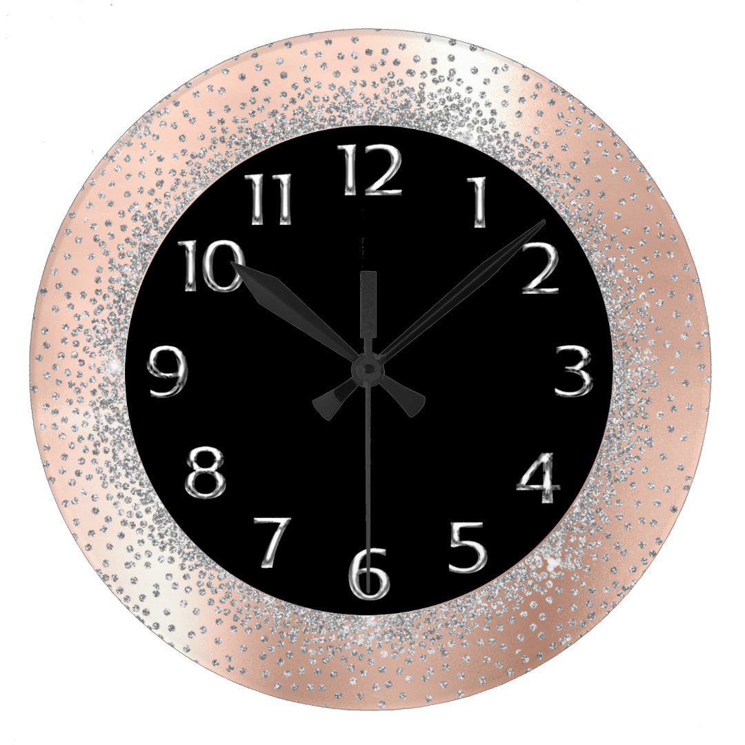 Gray Silver Crystals Black Rose Arabian Numbers Large Clock | Zazzle