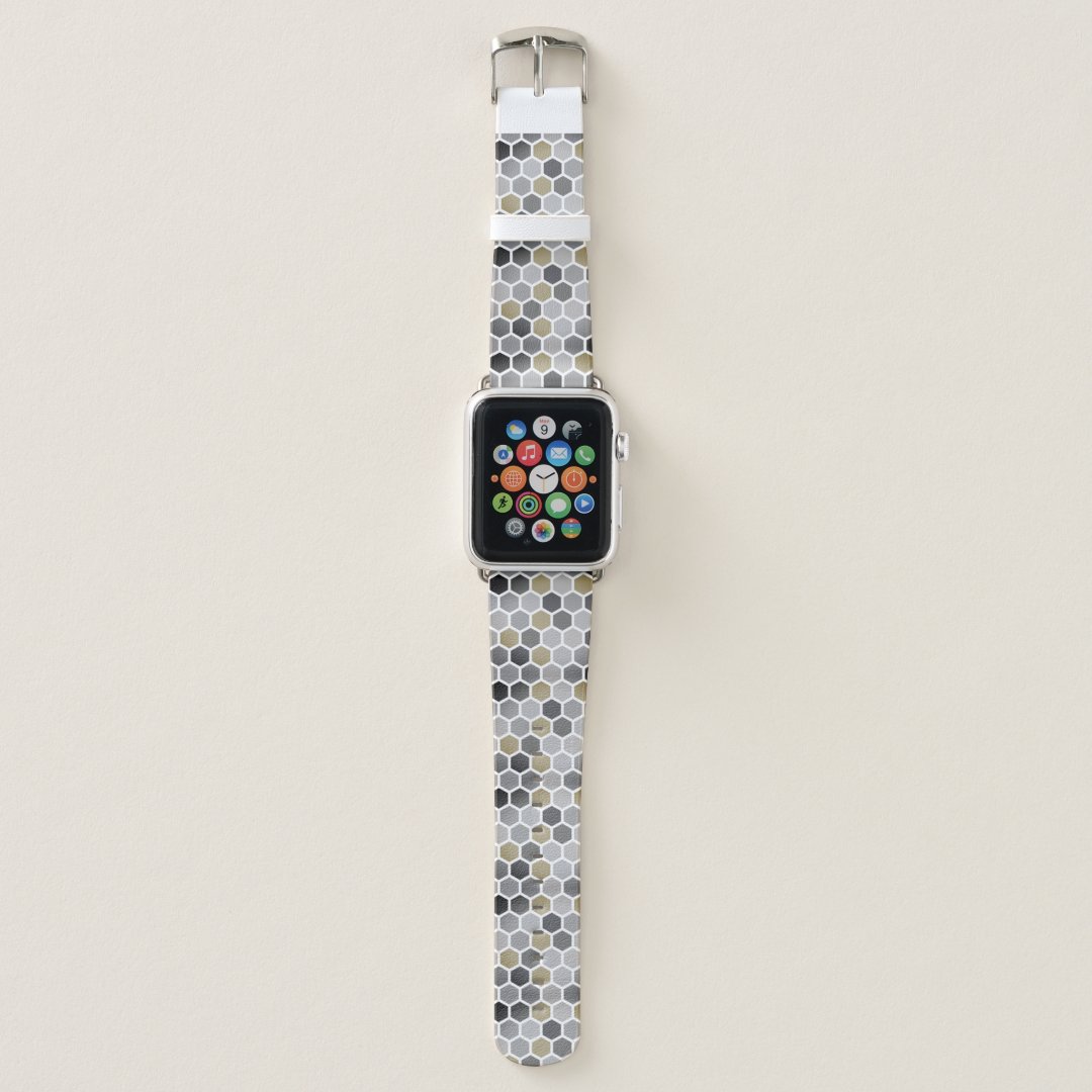 Gray Silver Gold Elegant Hexagonal Custom Pattern Apple Watch Band | Zazzle