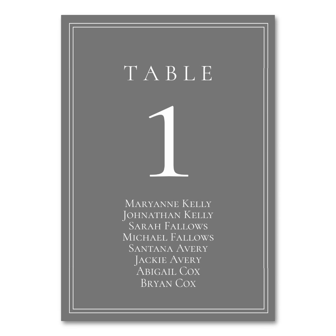 Gray Silver Modern Table Number with Seating Chart | Zazzle
