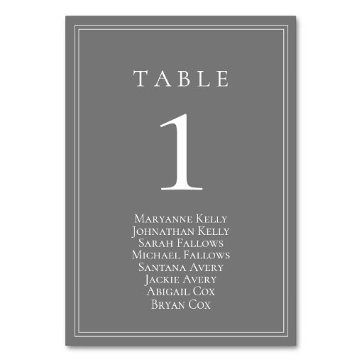 Gray Silver Modern Table Number with Seating Chart | Zazzle