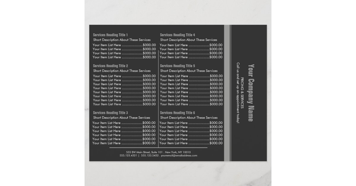 Gray Simple Border Price List 6 Flyer | Zazzle