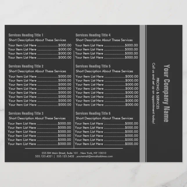 Gray Simple Border Price List 6 Flyer | Zazzle