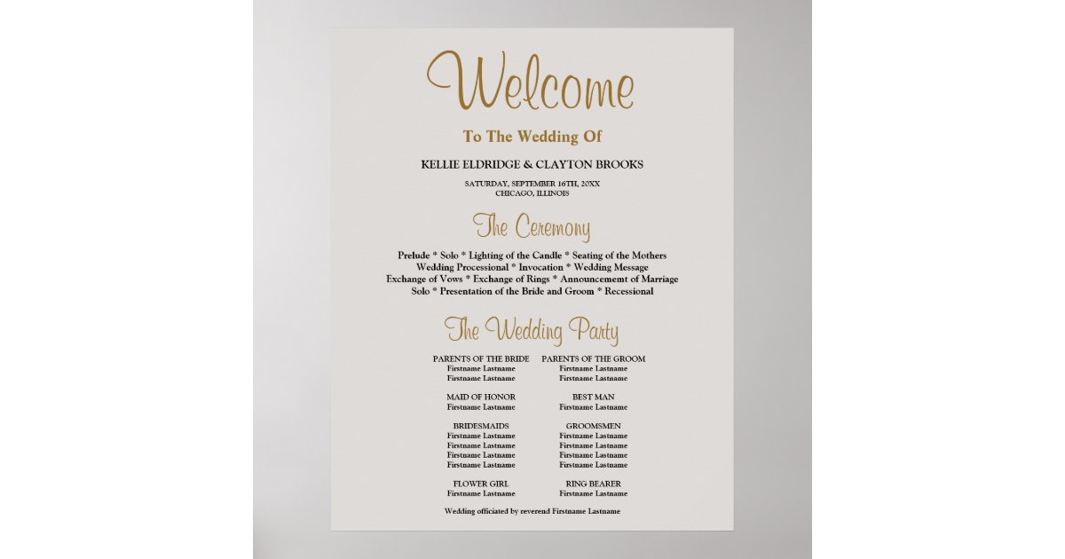 Gray Simple Wedding Ceremony Program Sign | Zazzle